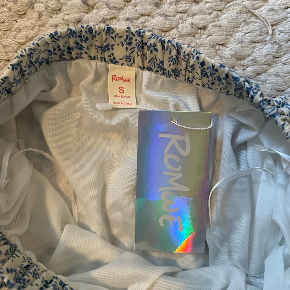 ROMWE | Skirts | Nwt New Floral Flowly Skirt Ruffled Mini A Line Blue ...